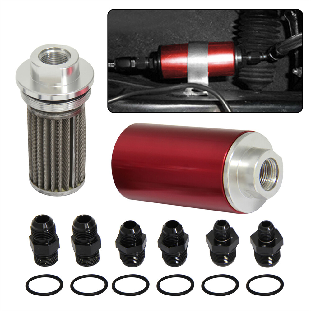 58mm Inline Fuel Filter AN6 AN8 AN10 100 Micron Reusable Element ...