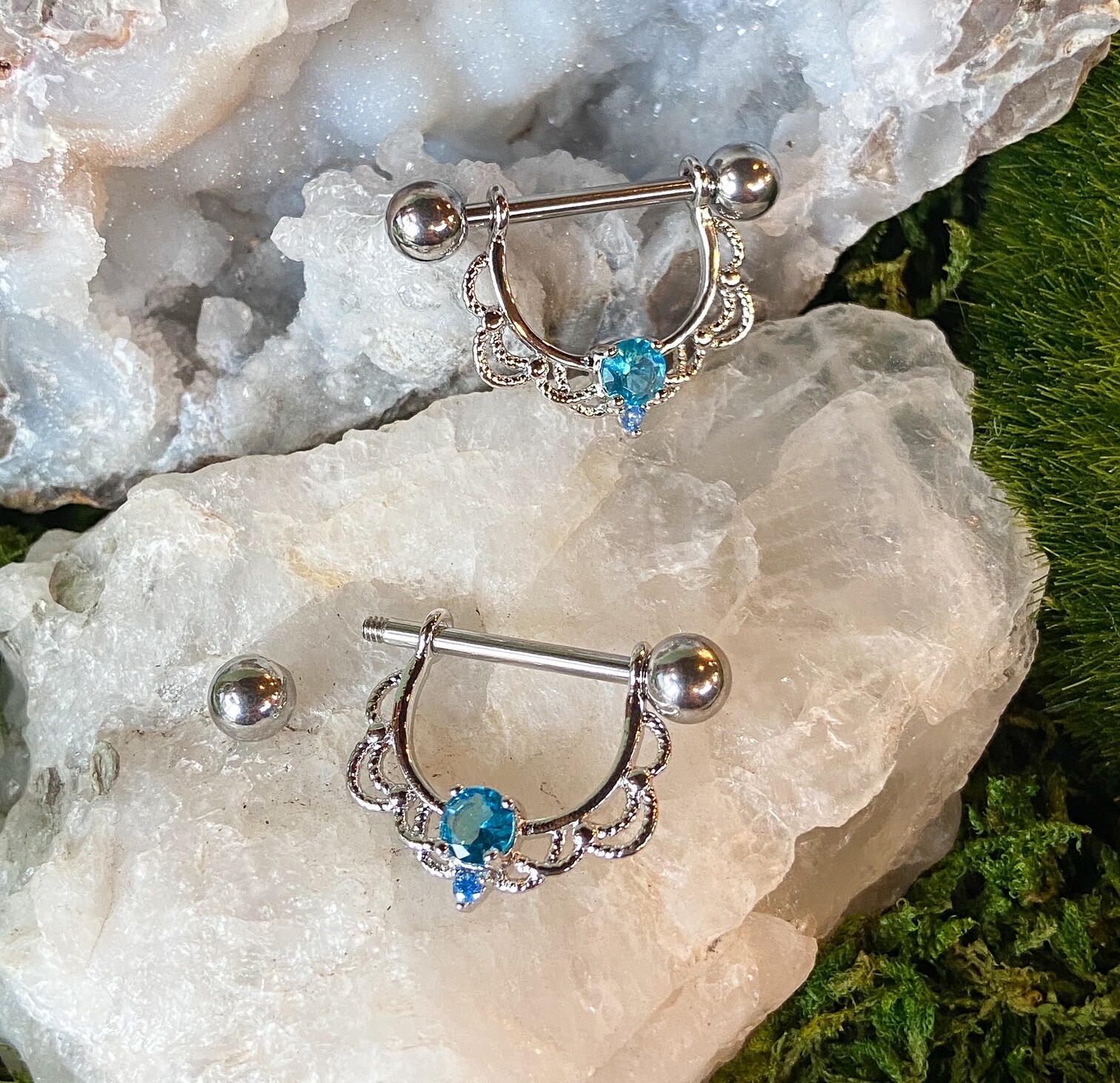 PAIR CZ Center Lacey Filigree Drop Nipple Shields Rings Body Jewelry | eBay