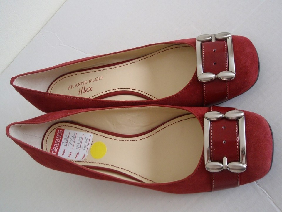 NEW ANNE KLEIN iFLEX Women's RED LEATHER "AKCALLIE" Wedge Shoes Size 7 ...