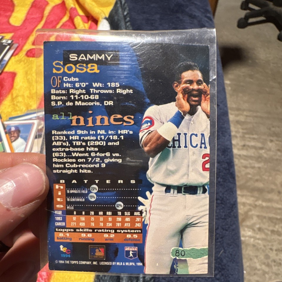 Topps Sammy Sosa Chicago Cubs 1994 Stadium Club Baseball Card #80 ...