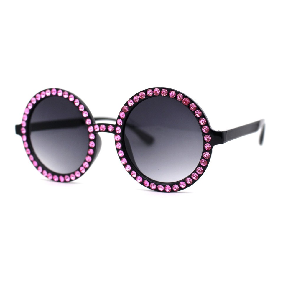 Womens Full Rhinestone Wizard Round Circle Lens Plastic Sunglasses | eBay