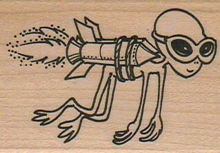 Alien Rocketeer 1 3/4 x 2 1/4" Rubber Stamp, Alien Stamp, Outer Space ...