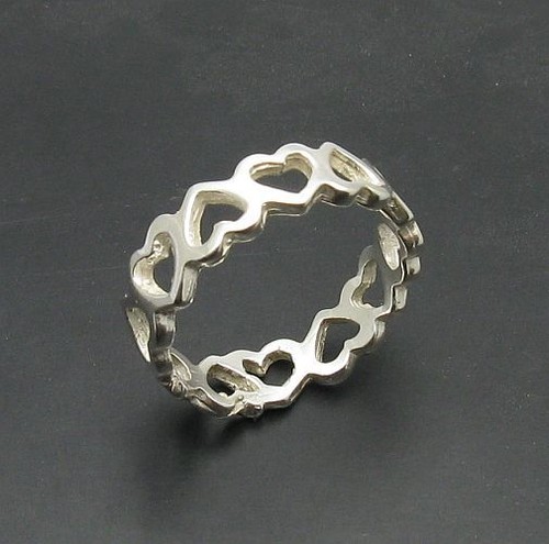 Genuine Sterling Silver Ring Hearts Band Solid Hallmarked 925 Handmade ...