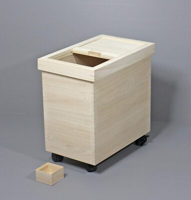 20kg Japanese Wooden Rice Bin Storage Removable Lid w/Casters & Rice ...