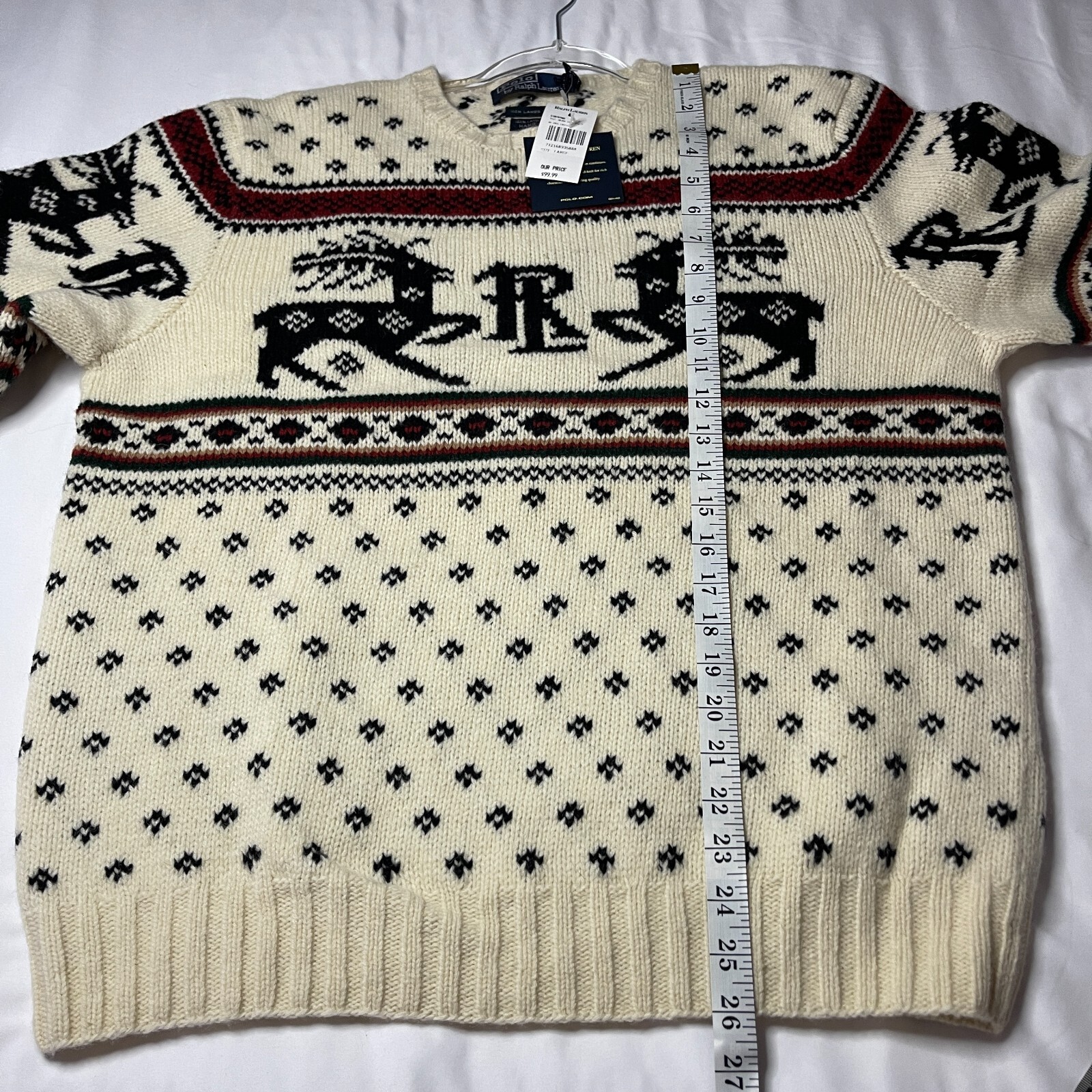 NWT Vtg 90s Polo Ralph Lauren Sweater Hand Knit 100% Lambs Wool Stag ...