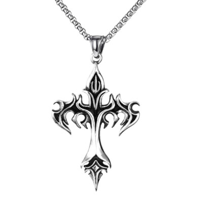 Mens Women Chain Necklace Black Cross Stainless Steel Pendant Crucifix ...