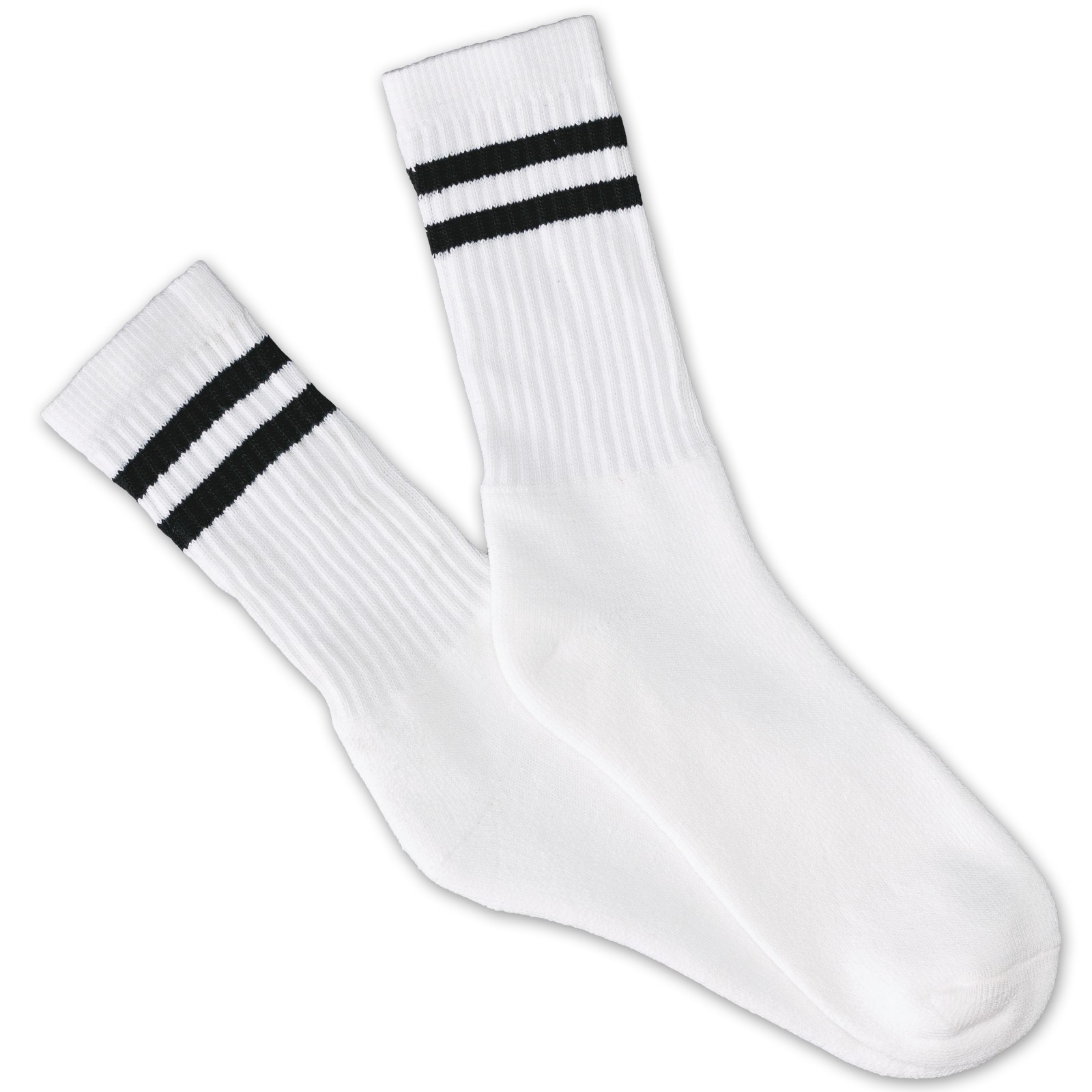 12 Pairs 1 Dozen Crew White Socks with 2 Black Stripes Classic Retro ...