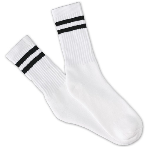 12 Pairs 1 Dozen Crew White Socks with 2 Black Stripes Classic Retro ...