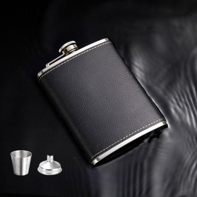 8Oz Stainless Steel Flagon Leather Texture Hip Flask Leakproof Whiskey ...