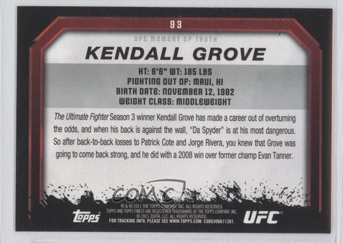 2011 Topps UFC Moment of Truth Gold Kendall Grove #93 | eBay