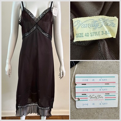 NWT 1950s Vanity Fair Sheer Nylon Black Slip Dress Lace Pleated Hem Negligee VTG | eBay