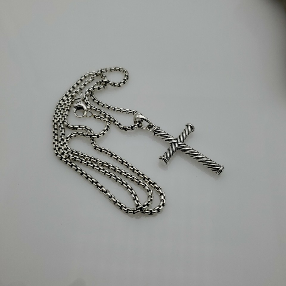 David Yurman Sterling Silver Men's Cable Cross Pendant with 22 in Box ...