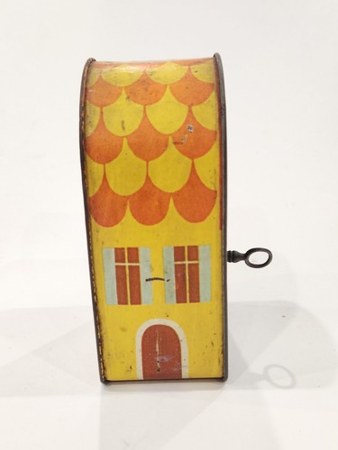 Vintage Antique Tin Litho Dime Coin Bank WITH KEY - Gnomes with Money ...