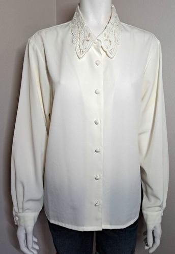 KORET Petites Women's L 14 Secretary Blouse Ivory Lace Collar Long ...