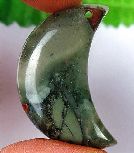 40x20x6mm Natural Gray Africa Bloodstone Reiki Moon Pendant Bead ZL5175 ...