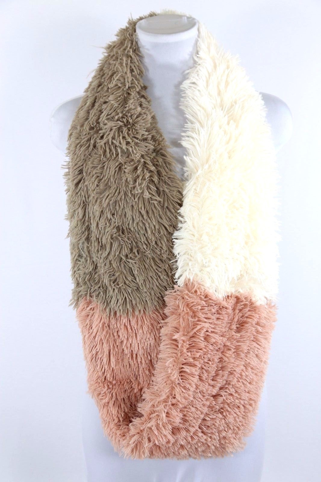 Eternity Super Soft Fluffy Furry Beige Ivory Coral Infinity Scarf B21 ...