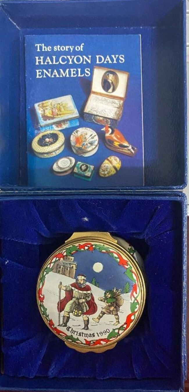 Halcyon Days Enamels "CHRISTMAS 1990" Trinket/Pill Box WITH BOX ~ MINT ...
