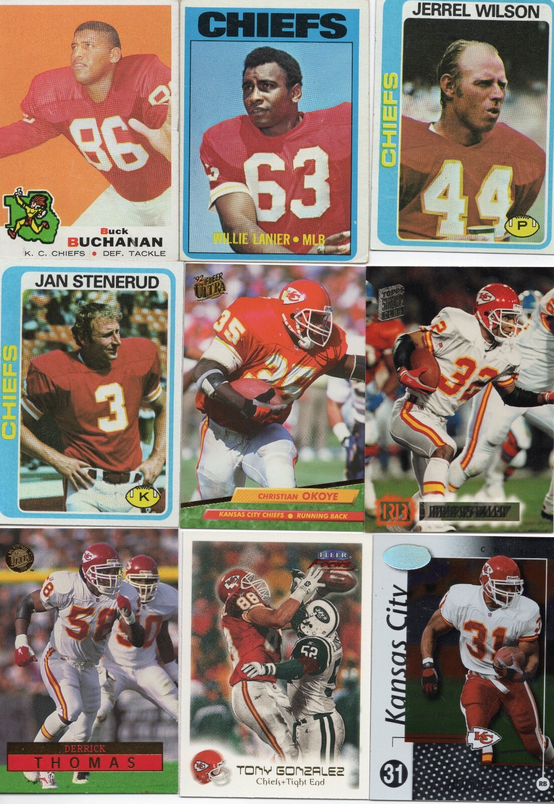 Lot of 9 diff. Kansas City Chiefs NFL Cards 1969-2002 Lanier/Marcus ...