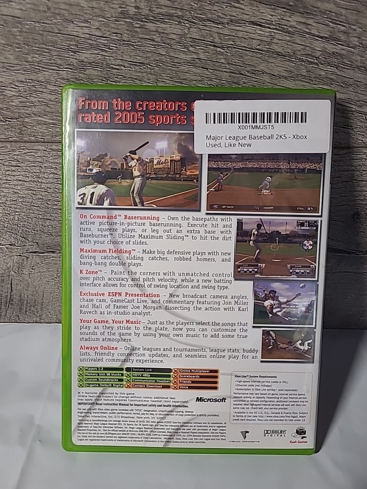Microsoft XBOX Major League Baseball 2K5 (2005) Tested-Works Complete ...