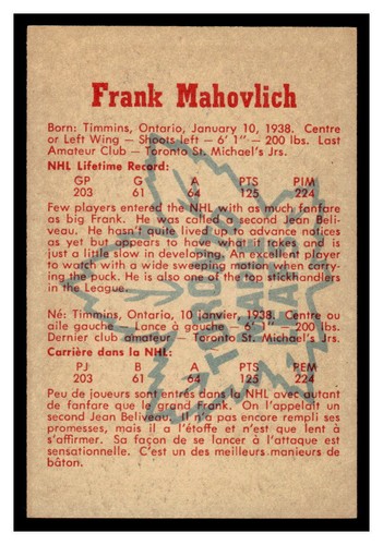 1960-61 Parkhurst HOCKEY #2 Frank Mahovlich HK3 | eBay