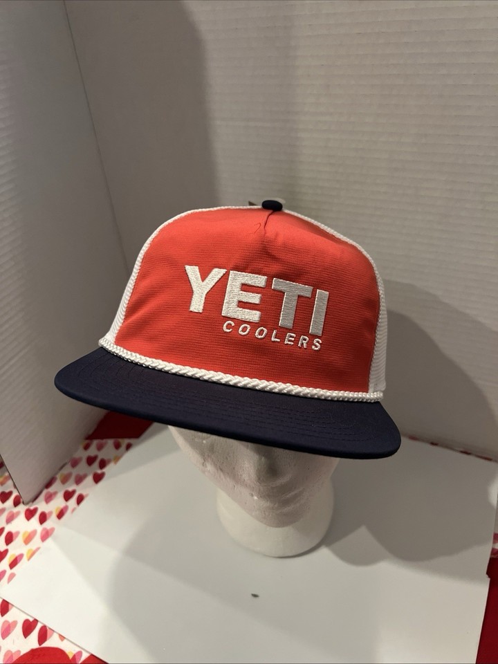Yeti Coolers Men's Navy Red Hat with White Rope Adjustable Snapback ...