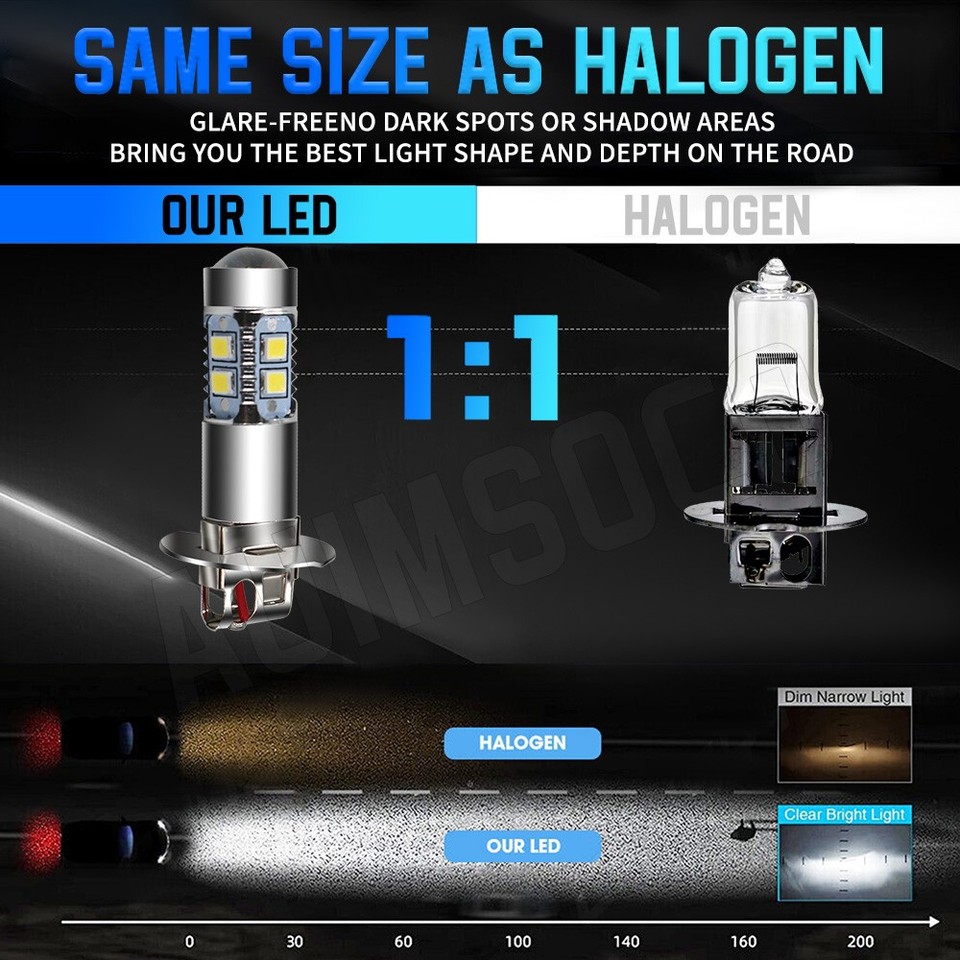 2X H3 100W LED Fog Driving Light Bulbs Conversion Kit Super Bright ...