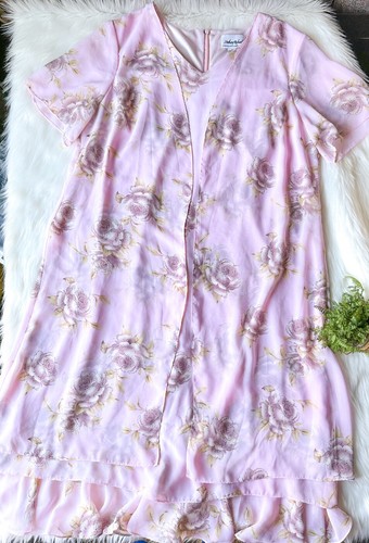 Vintage Anthony Richards Pink Floral Formal Easter Dress Faux Cardigan ...