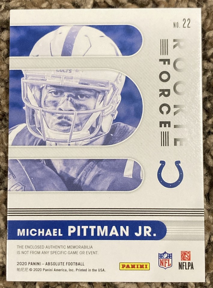 Michael Pittman Jr 2020 Absolute Rookie Force Patch Card RC ...