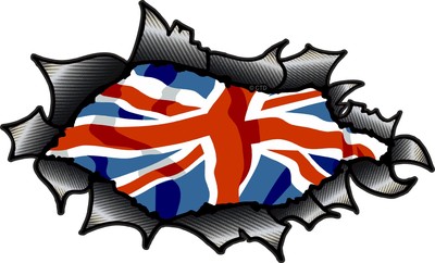 Carbon Fibre Fiber Ripped Open Torn Metal & Union Jack British Flag car ...