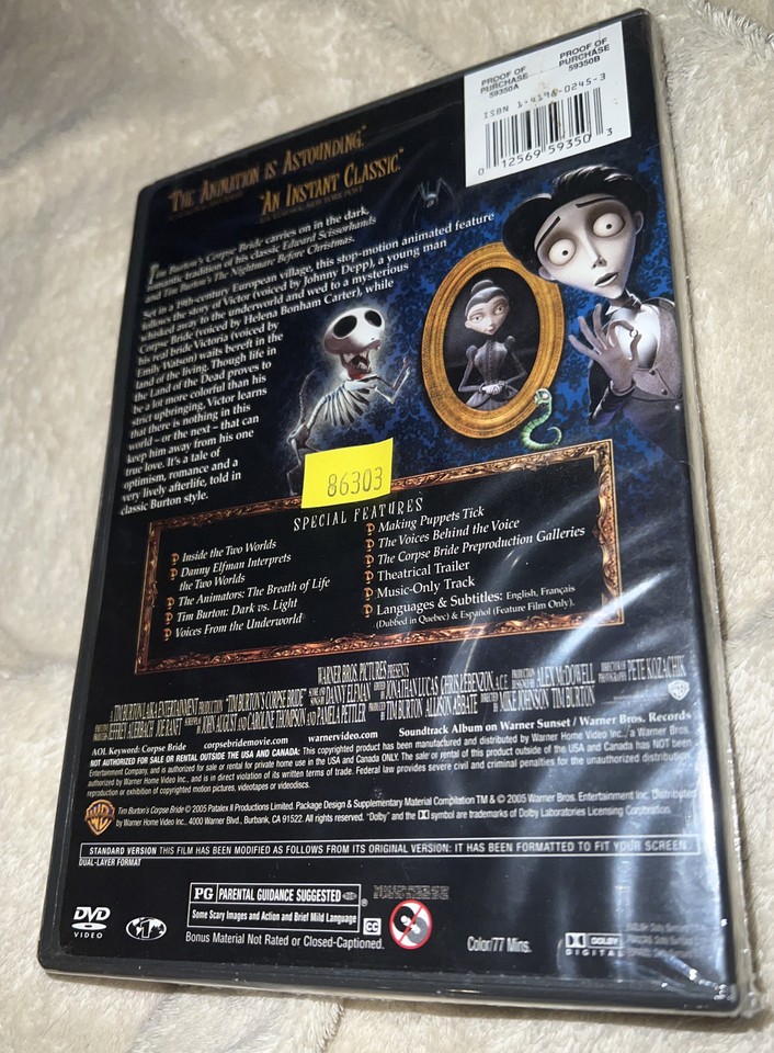 Tim Burton's Corpse Bride (DVD, 2006, Full Frame) * Johnny Depp ...