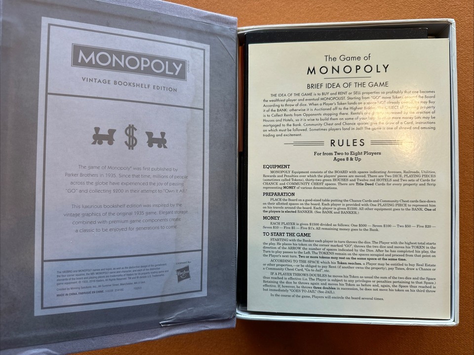 Monopoly Vintage Bookshelf Edition Deluxe Linen Book Board Game | eBay