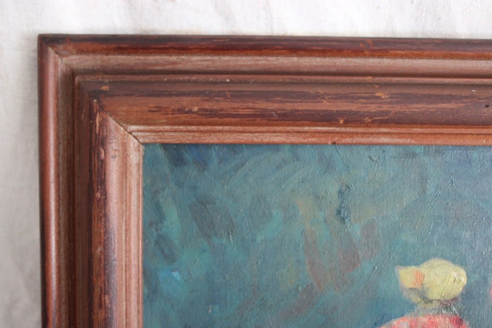 ANTIQUE 1920 IMPRESSIONIST STILL LIFE OIL PAINTING FOLK ART SIGNED ...