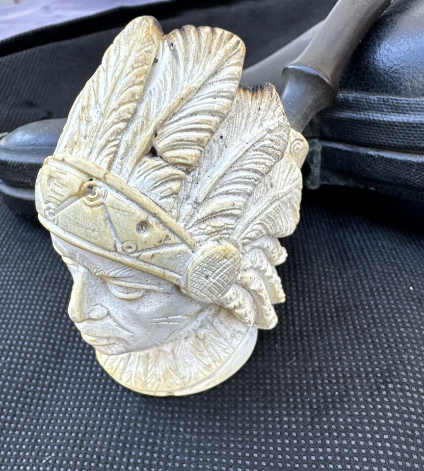Vintage Indian Head with Feathered Head Dress Pipe With Case | eBay