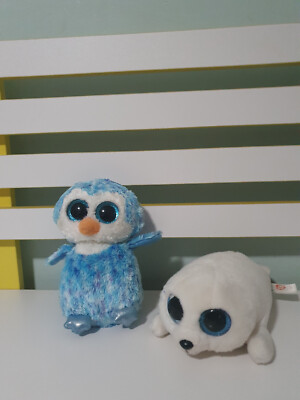 TY BEANIES TY BEANIE BOOS ICY WHITE SEAL ICE CUBE BLUE PENGUIN | eBay ...
