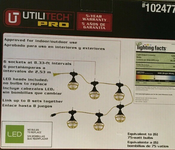 Utilitech 1024774 7500-lumen 50-ft White-shade LED Bulb String Lights ...
