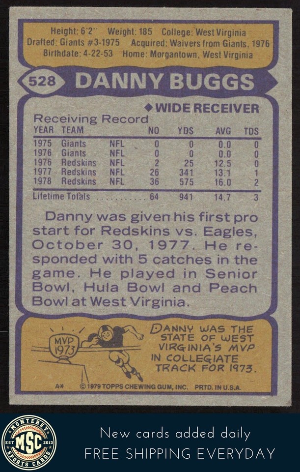 Danny Buggs 1979 Topps #528 Washington Redskins | eBay