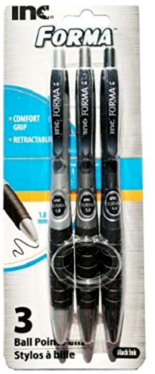Inc. Forma Retractable Ball Point Pens 1.0 mm, Pack of 3 Gray (Black ...