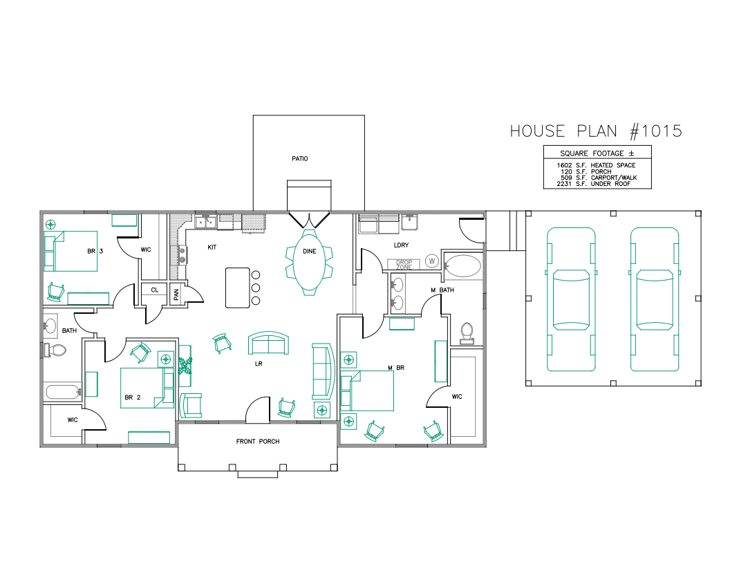 Ranch House Plans 1602 SF 3 Bed 2 Bath Open Floor - Split BR ...