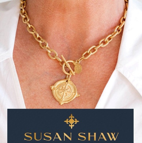 Susan Shaw Gold Intaglio Compass Rose Coin Front Toggle Necklace 24kt ...