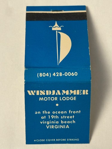 Windjammer Motor Lodge Full Matchbook Virginia Beach VA Sailboat Logo ...