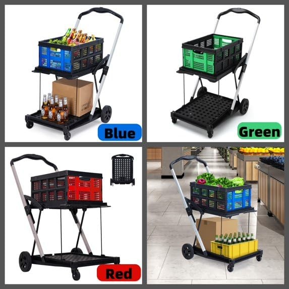 Collapsible Utility Cart Multi Use Functional Shopping Carts 2-Tier ...