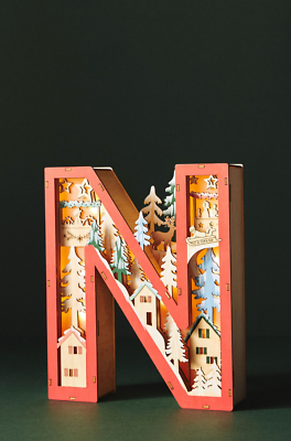 NEW ANTHROPOLOGIE Monogram Wonderland Light-Up Scene Christmas Letter N ...