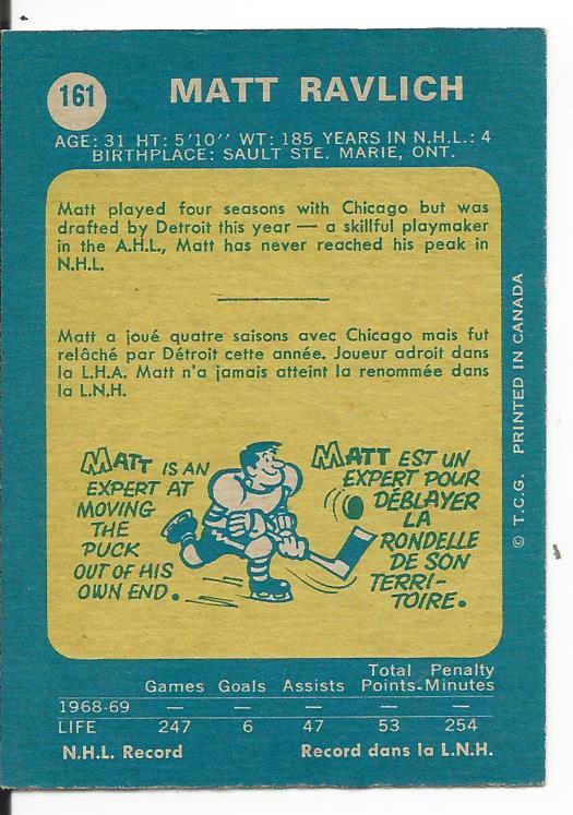 1969-70 OPC O-Pee-Chee Matt Ravlich #161 (Excellent - Near Mint) | eBay