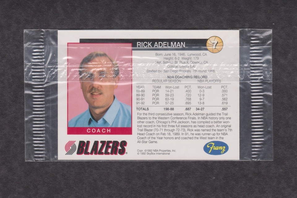 1992-93 Skybox Franz #7 Rick Adelman Portland Trail Blazers NMMT Clyde ...