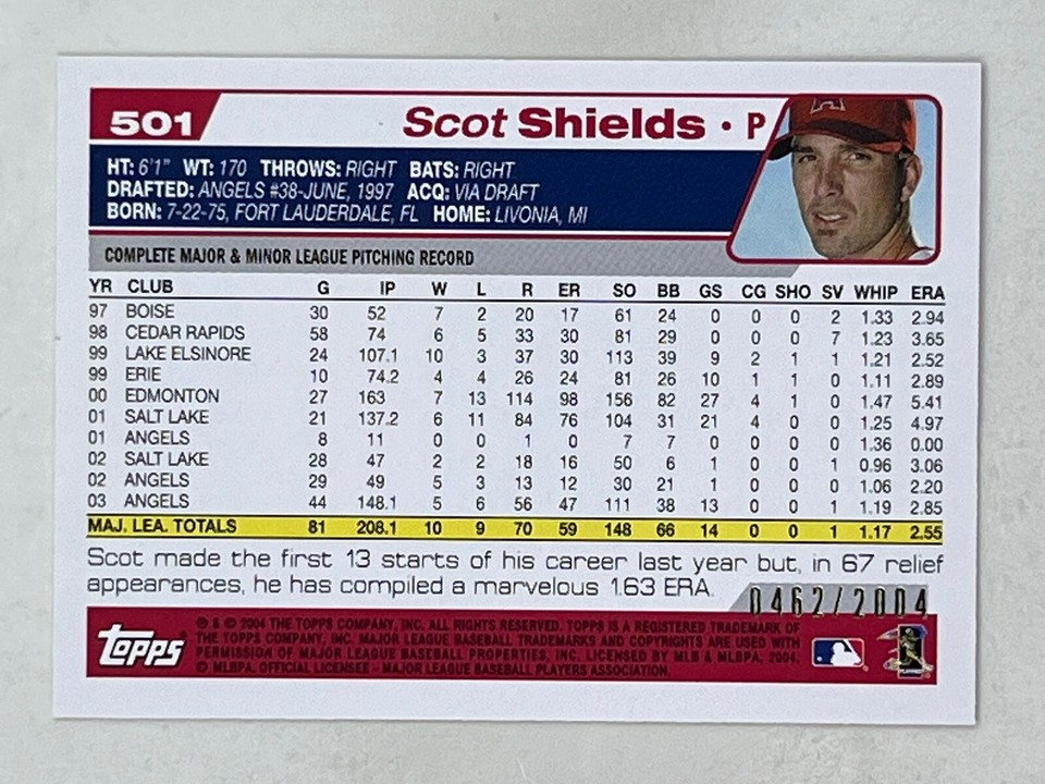 Scot Shields 2004 Topps Gold /2004 #501 Sports MLB Angels Trading Card ...