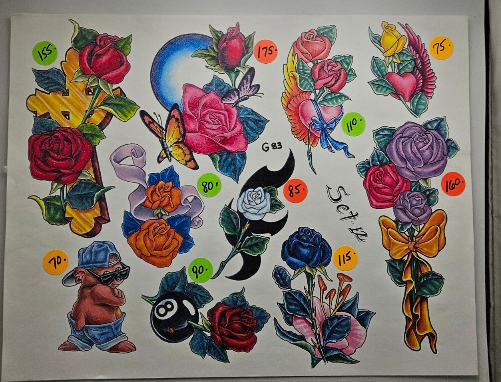 Traditional Rose Tattoo Flash Sheets