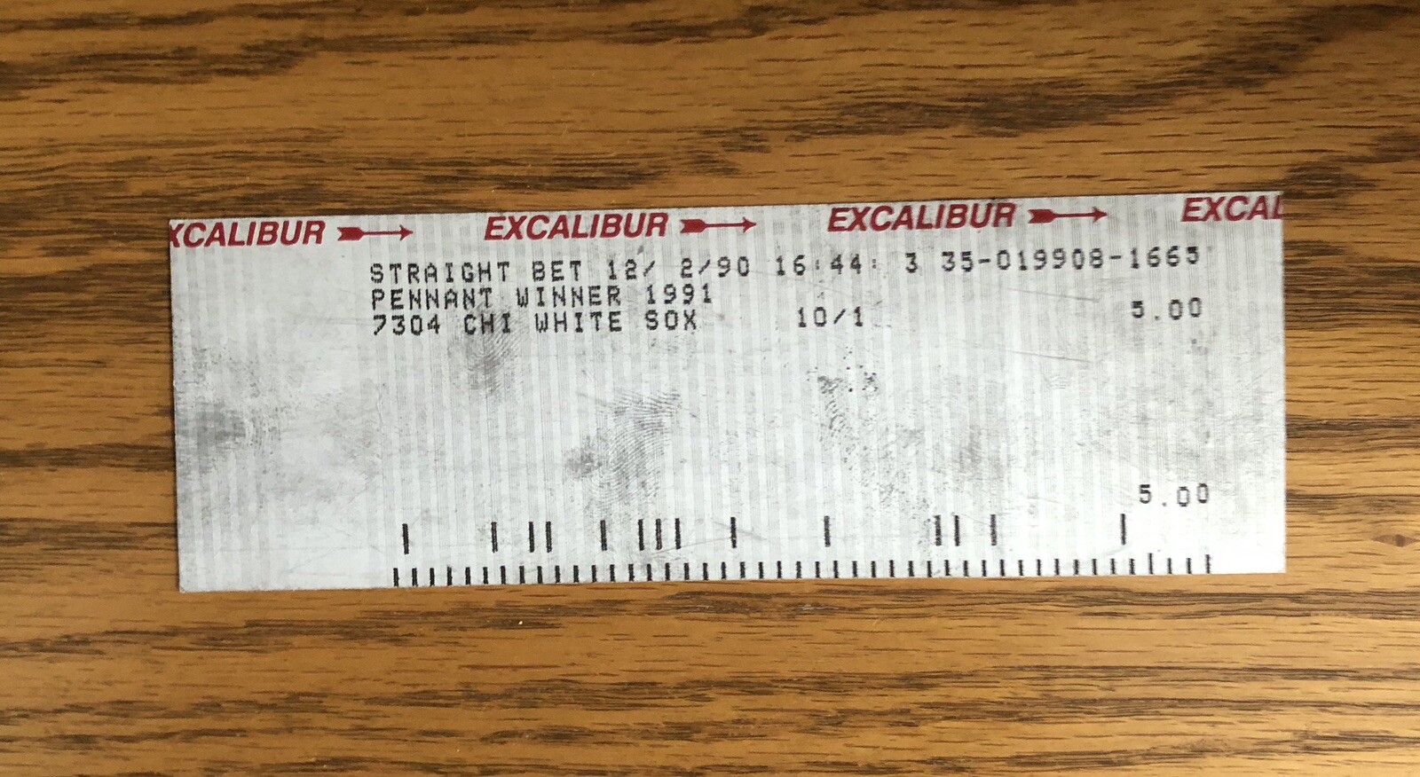 Excalibur Las Vegas, Betting Slip Receipt, White Sox To Win 1991 AL ...