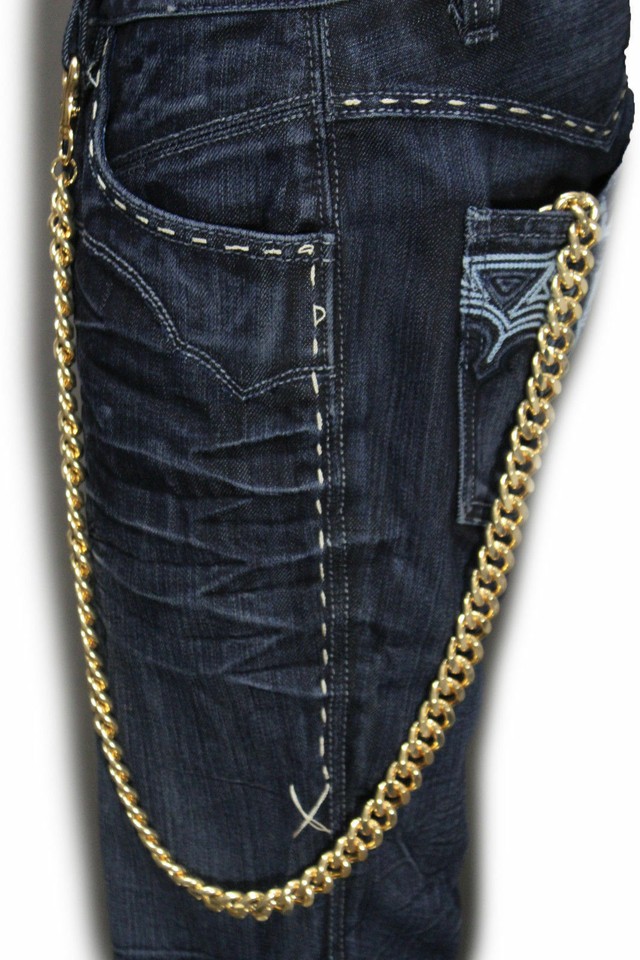 Men Women Gold Chunky Metal Long Thick Links Wallet Chains KeyChain ...