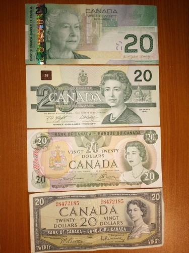 4 Canada $20 Dollar Bills 2004 1991 1979 1954 Canadian Vintage ...