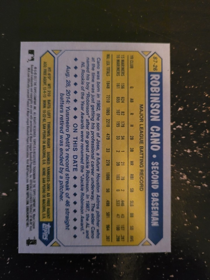 MINT CONDITION 2017 TOPPS '87 TOPPS #8726 ROBINSON CANO (8) | eBay